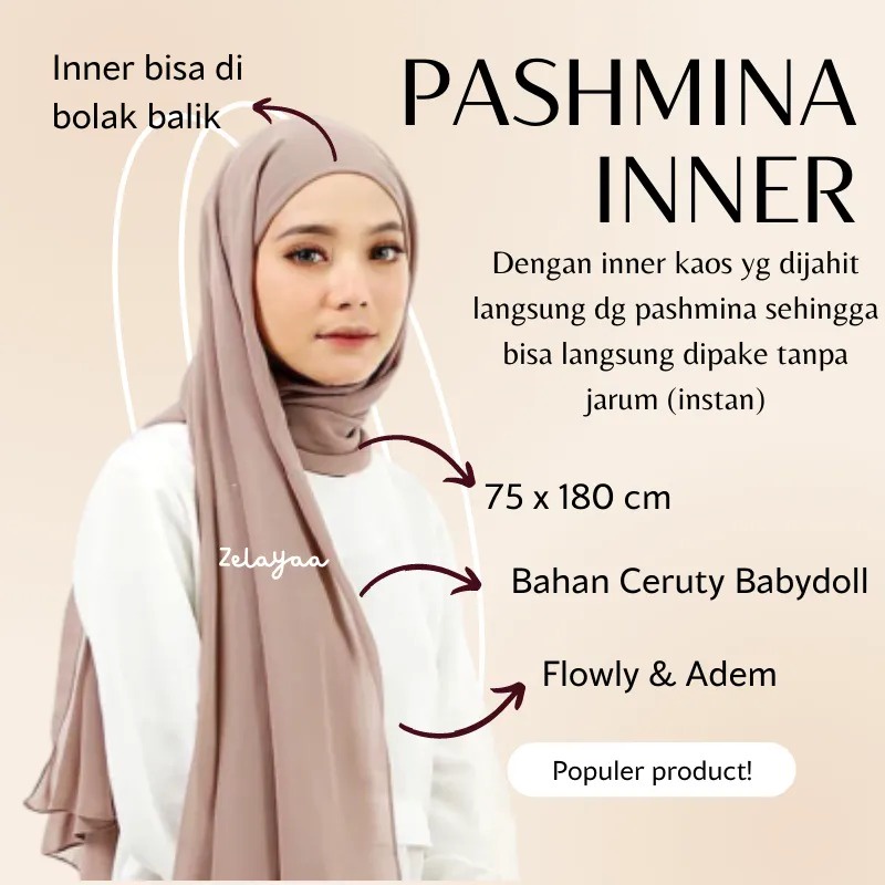 Jual Pashmina inner Ceruti baby doll Pashmina Iner Premium 2in 1 ...