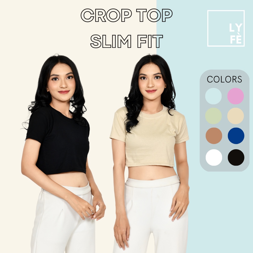 Jual BASIC CROP TOP SLIM FIT LENGAN PENDEK KAOS CROP TEE LYFE | Shopee Indonesia