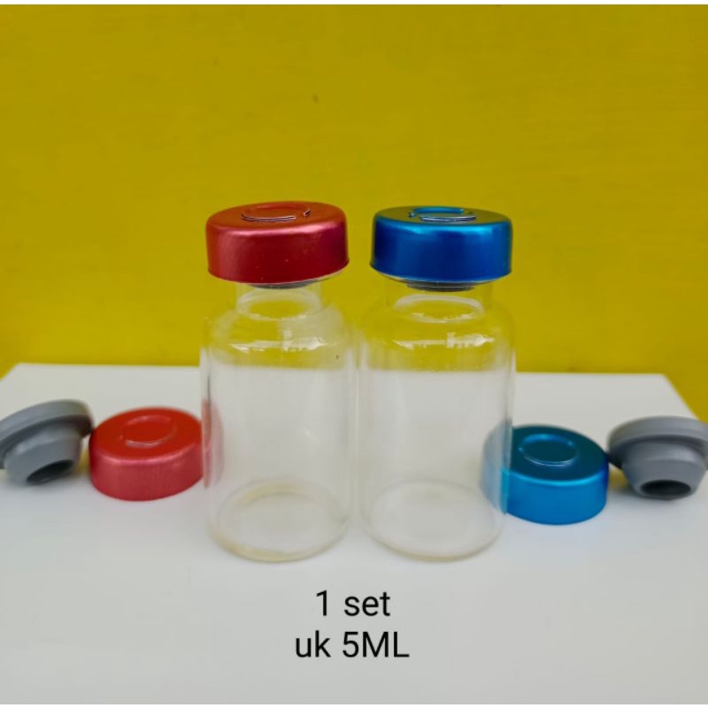 Jual Botol Kaca Vial 5ml +Ttup karet + Segel Creamping Aluminium( 1SET ...