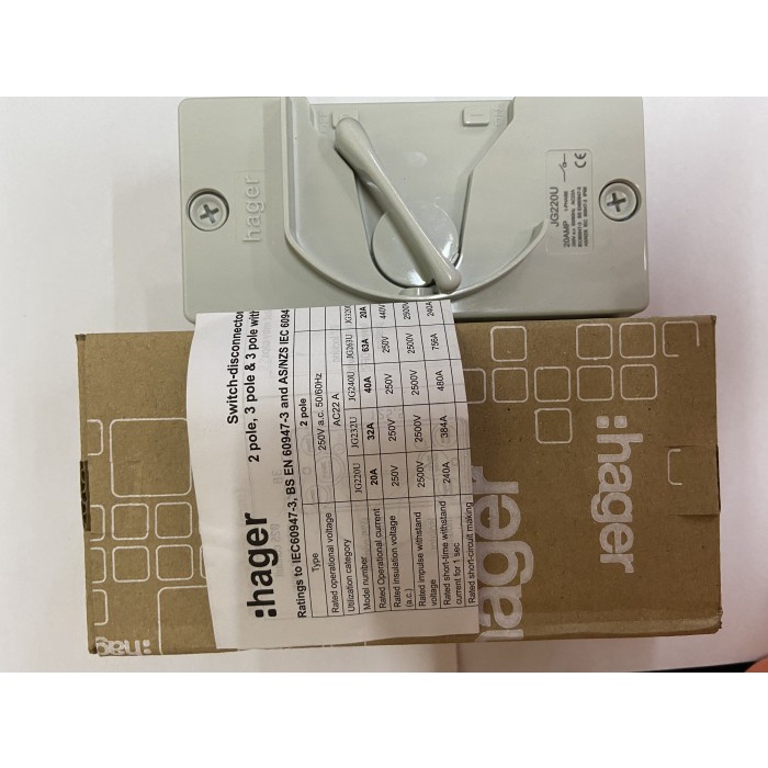 Jual Ins Isolator Switch Hager Jg220U 2 Pole 20A | Shopee Indonesia