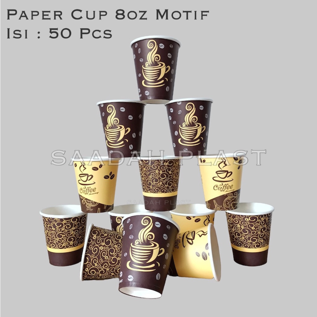 Jual Paper Cup 8oz & 9oz Motif Coffee / Gelas Kertas Kopi Tahan Panas Isi 50pcs | Shopee Indonesia