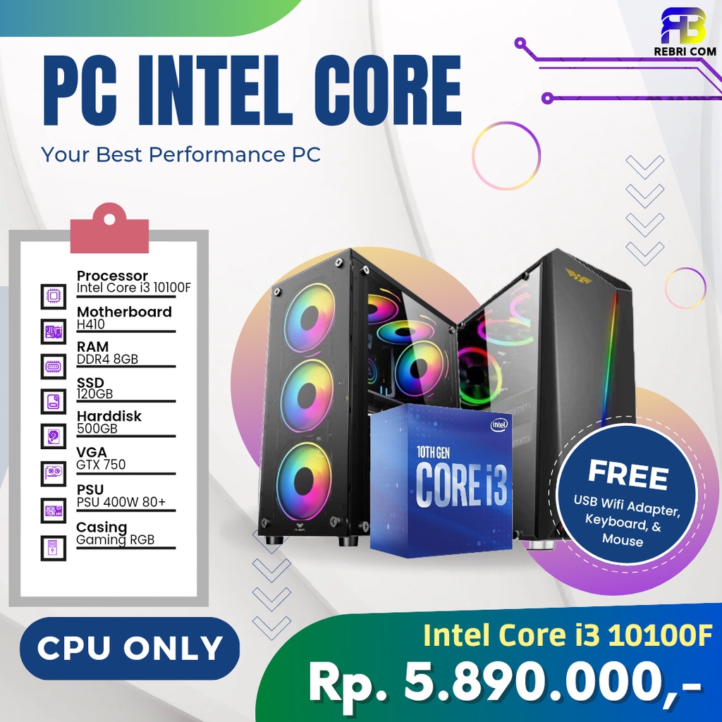 Jual PC Gaming Processor Intel Core i3 10100F 8GB / GTX 750 / GTX 1050 Ti / FULLSET | Shopee ...