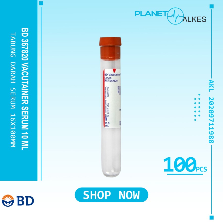 Jual 367820 BD Vacutainer Serum Tabung Plain Tube PLN PLC 16x100 10ml ...