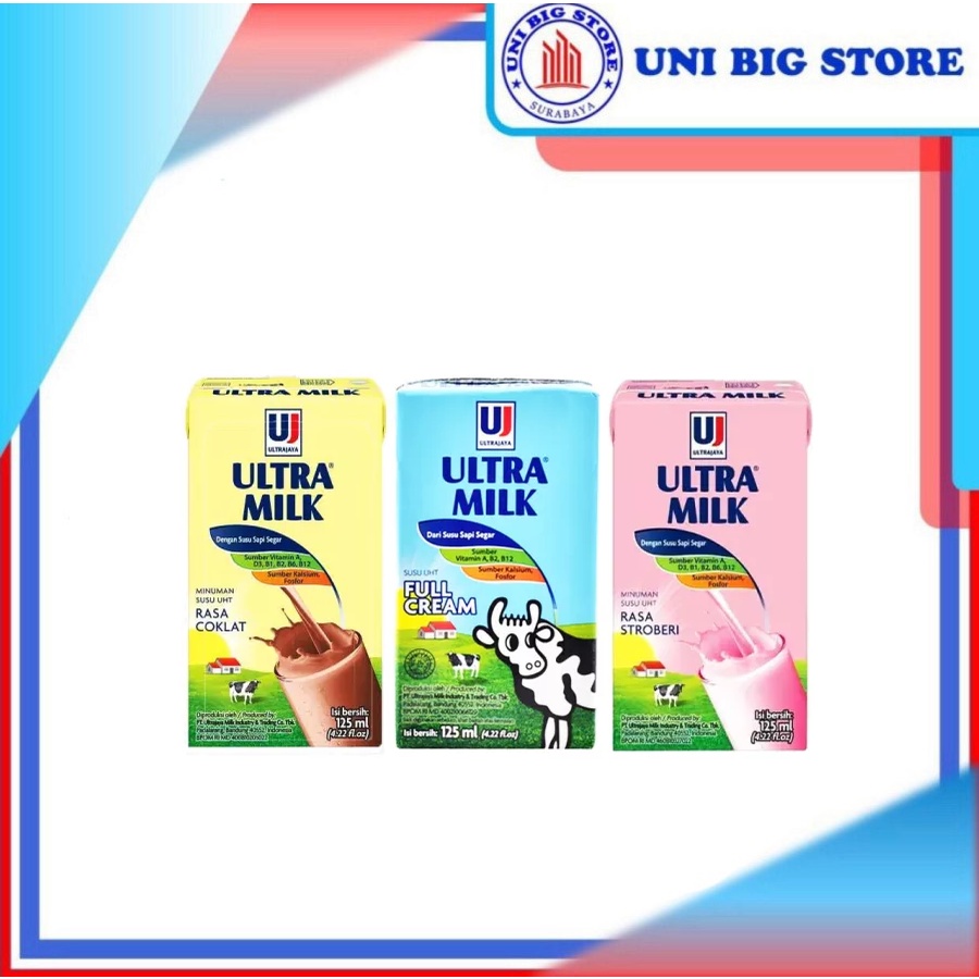 Jual Susu ULTRA UHT Milk Coklat Strawberry Full Cream 125 ml Chocolate Stroberi Plain | Shopee ...