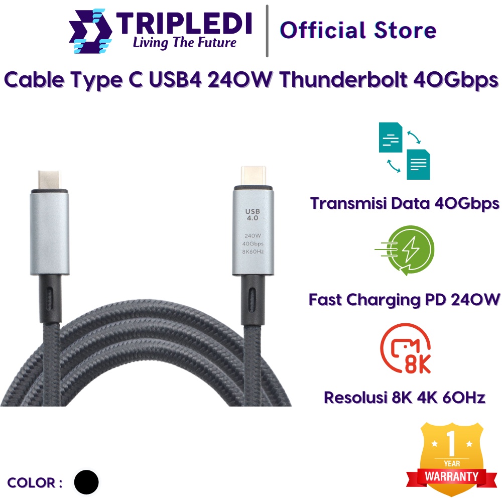 Jual TRIPLEDI Data Cable USB4 Type C to USB C Thunderbolt 4 PD 240W ...
