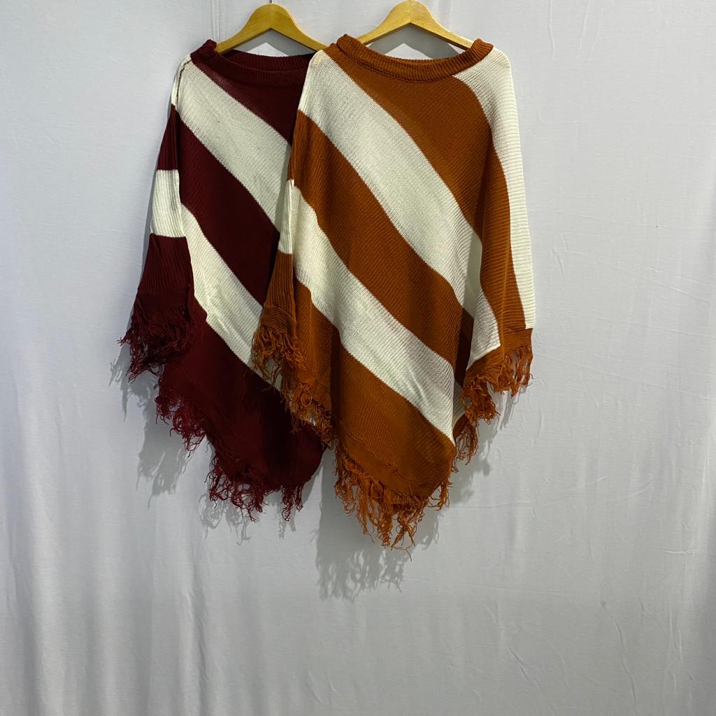 Jual Ponco Rajut Rawis Wanita Motif Garis Warna | Shopee Indonesia