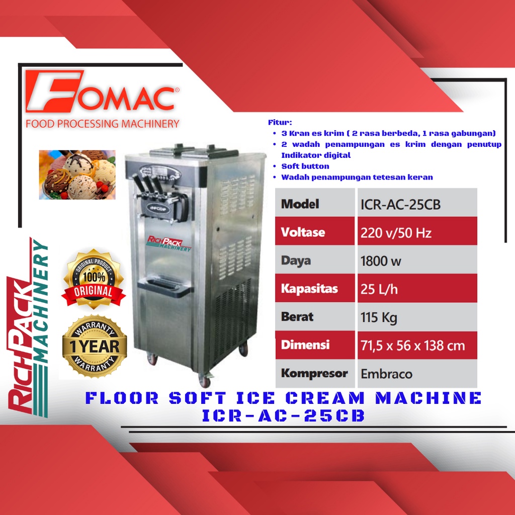 Jual Fomac ICR-AC25CB Soft Ice Cream Machine Mesin Pembuat Es Krim 3 ...