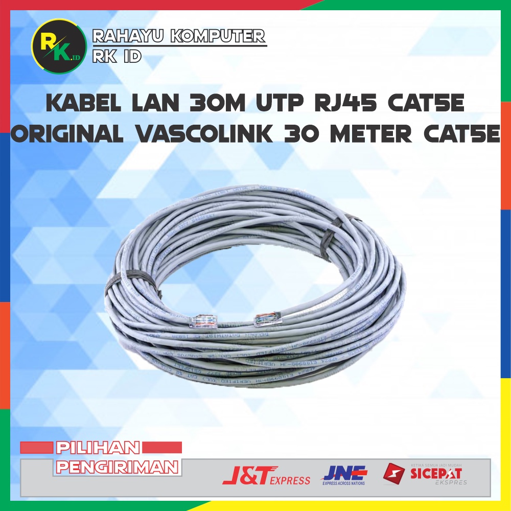 Jual Kabel LAN 30M UTP RJ45 Cat5E ORIGINAL VASCOLINK 30 Meter CAT5e ...