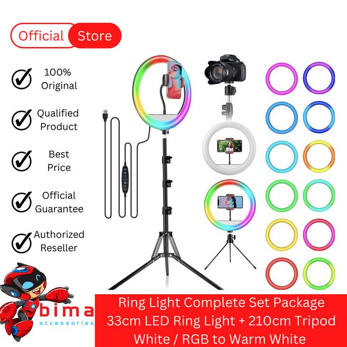 Jual Lampu Ring Light Set Jumbo LED 33cm + Tripod 210cm + Phone Holder ...