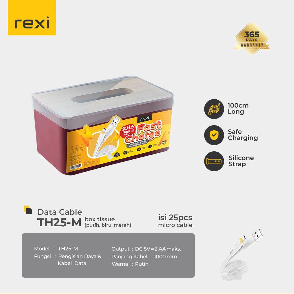 Jual KABEL DATA MICRO USB REXI TH25-M, KEMASAN BOX TISU ISI 25 PCS ...