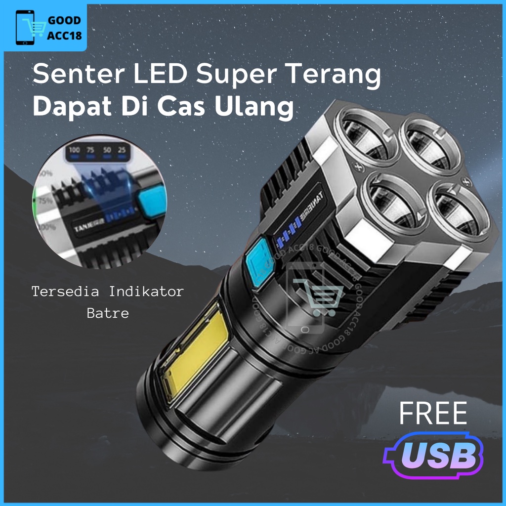 Jual Senter LED Super Terang 4 Mode Lampu Jarak Jauh Bisa Di Cas Dan Ada Gantungan | Shopee ...