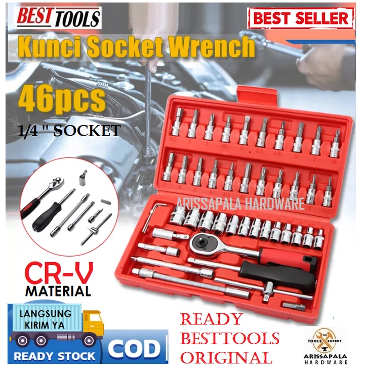 Jual Kunci Shock Set Soket Isi 46 pcs Socket Set Paket Tool Set Plus ...