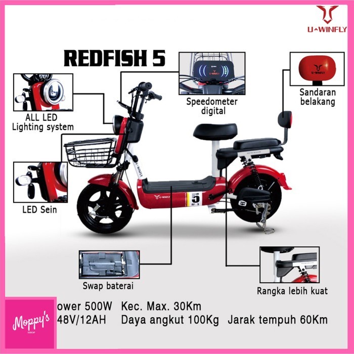 Jual Sepeda Listrik U Winfly Redfidsh 5 Uwinfly RF5 | Shopee Indonesia