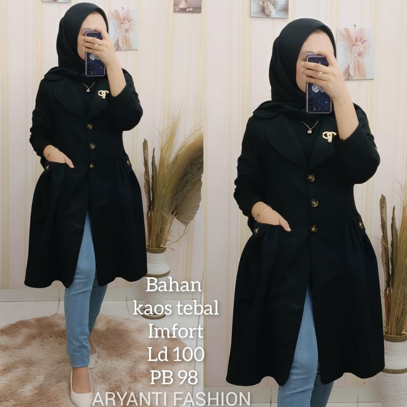 Jual Long blazer coat suede hitam imfort | Shopee Indonesia