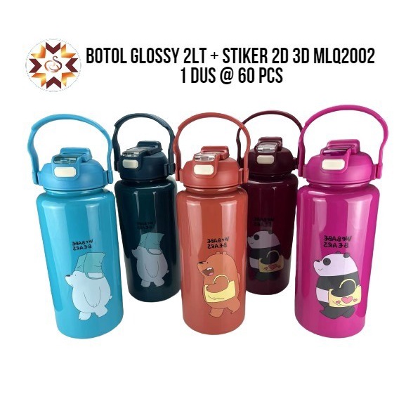 Jual BOTOL GLOSSY 2 LT + STIKER MLQ2002 (BOTOL MINUM LUCU STIKER PANDA ...