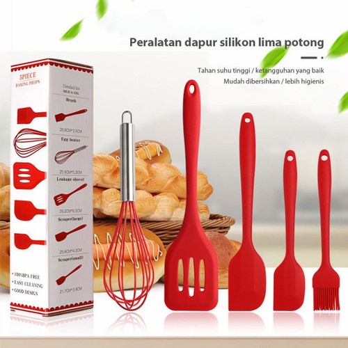 Jual Spatula Set 5in1 Peralatan Masak Sutil Silikon tahan panas Non ...