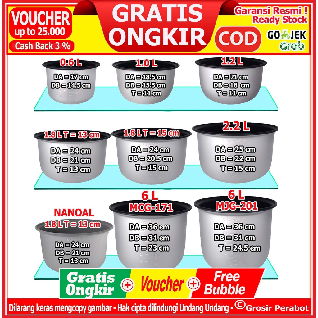 Jual Panci Rice Cooker Magic Com Miyako 0.6 1.0 1.2 1.8 2.2 6 20 Liter ...