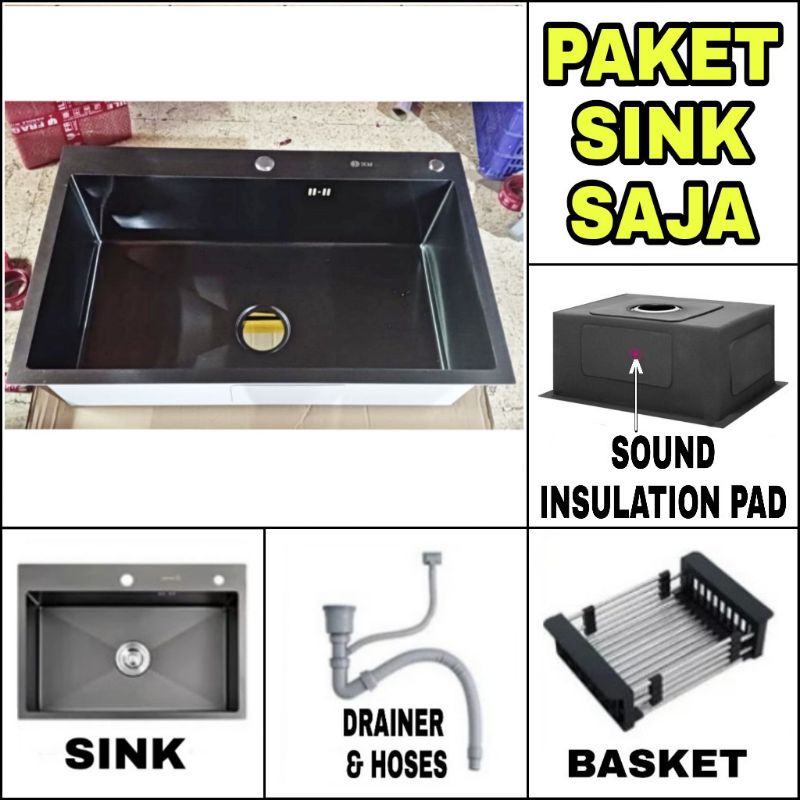 Jual Paket Lengkap Sink Hitam 7545 Kitchen Sink Black Stainless 304 Bak ...