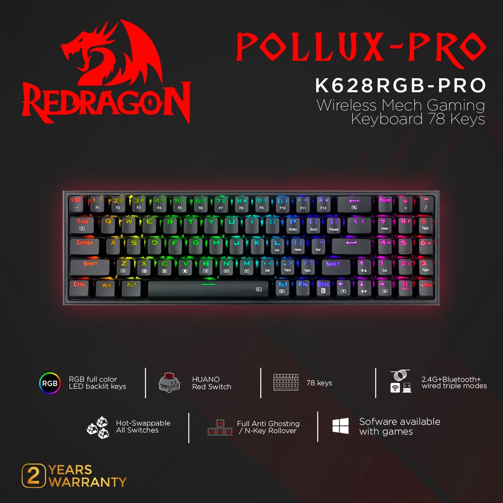 Jual Redragon Wireless Mech Gaming Keyboard 78 Keys POLLUX - K628RGB ...