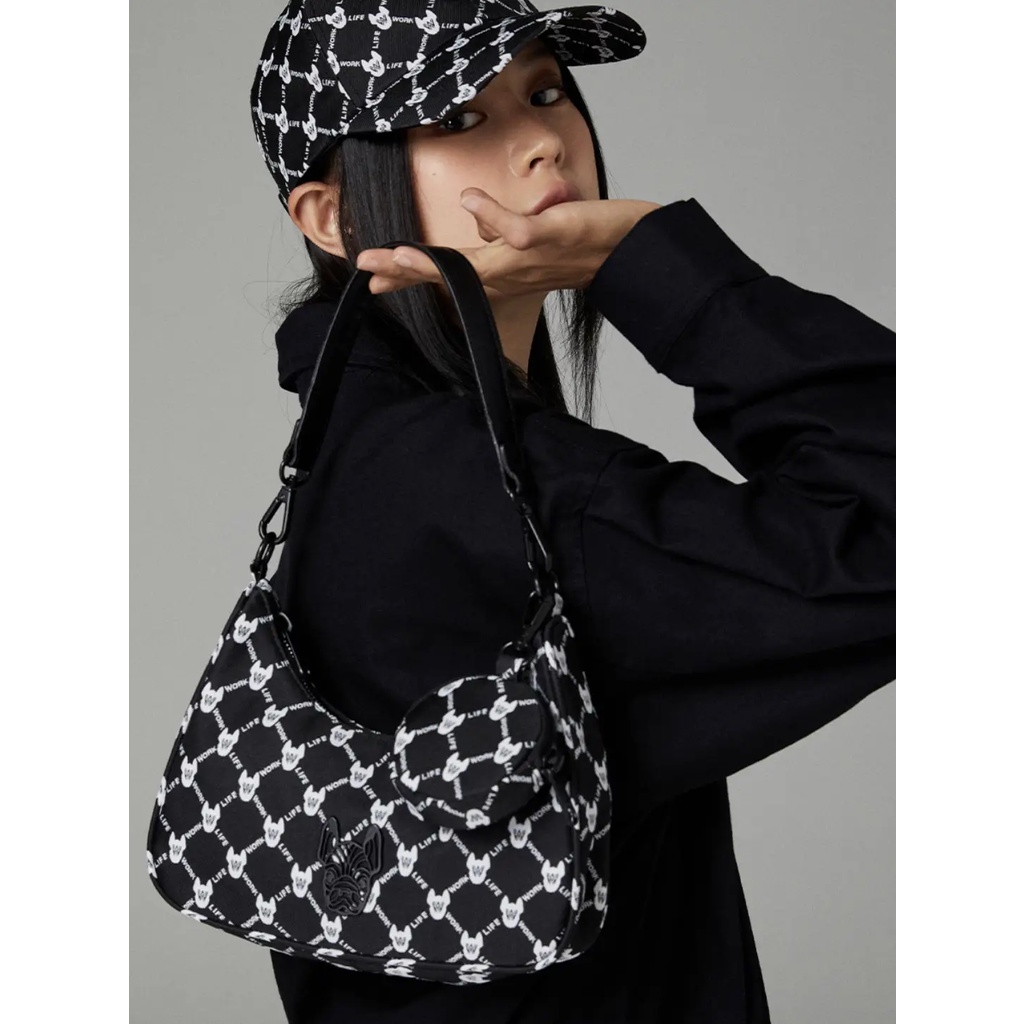 Jual Life Work Allover Pattern Zip Closure Hobo Sling Shoulder Bag ...