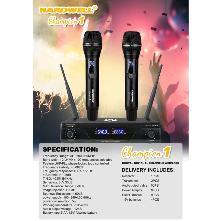 Jual Microphone Wireless Mic Hardwell Champion 1 Champion1 UHF Vocal ...