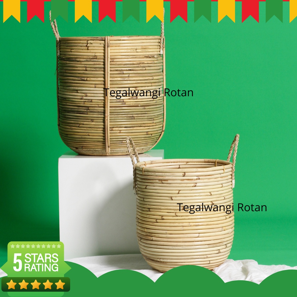 Jual Keranjang Rotan Alami Bulat Jinjing Natural Diameter 25 CM sampai ...