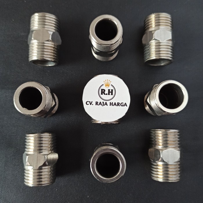 Jual Double Nepel Stainless Steel Drat 1/2 inch / Dobel Drat Air Panas Heat | Shopee Indonesia