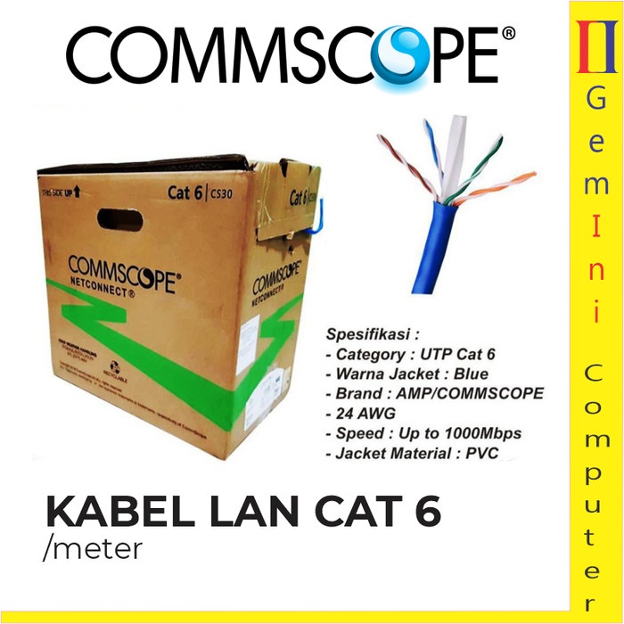 Jual Kabel Lan Cat6 AMP Commscope ORIGINAL Meteran Cat 6 Biru Blue ...