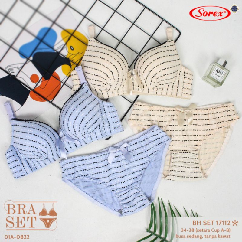 Jual Sorex Bra Set (BH+CD) 17112 cup 3/4 setara A-B, busa tebal , tanpa kawat kait 3 (34-38 ...