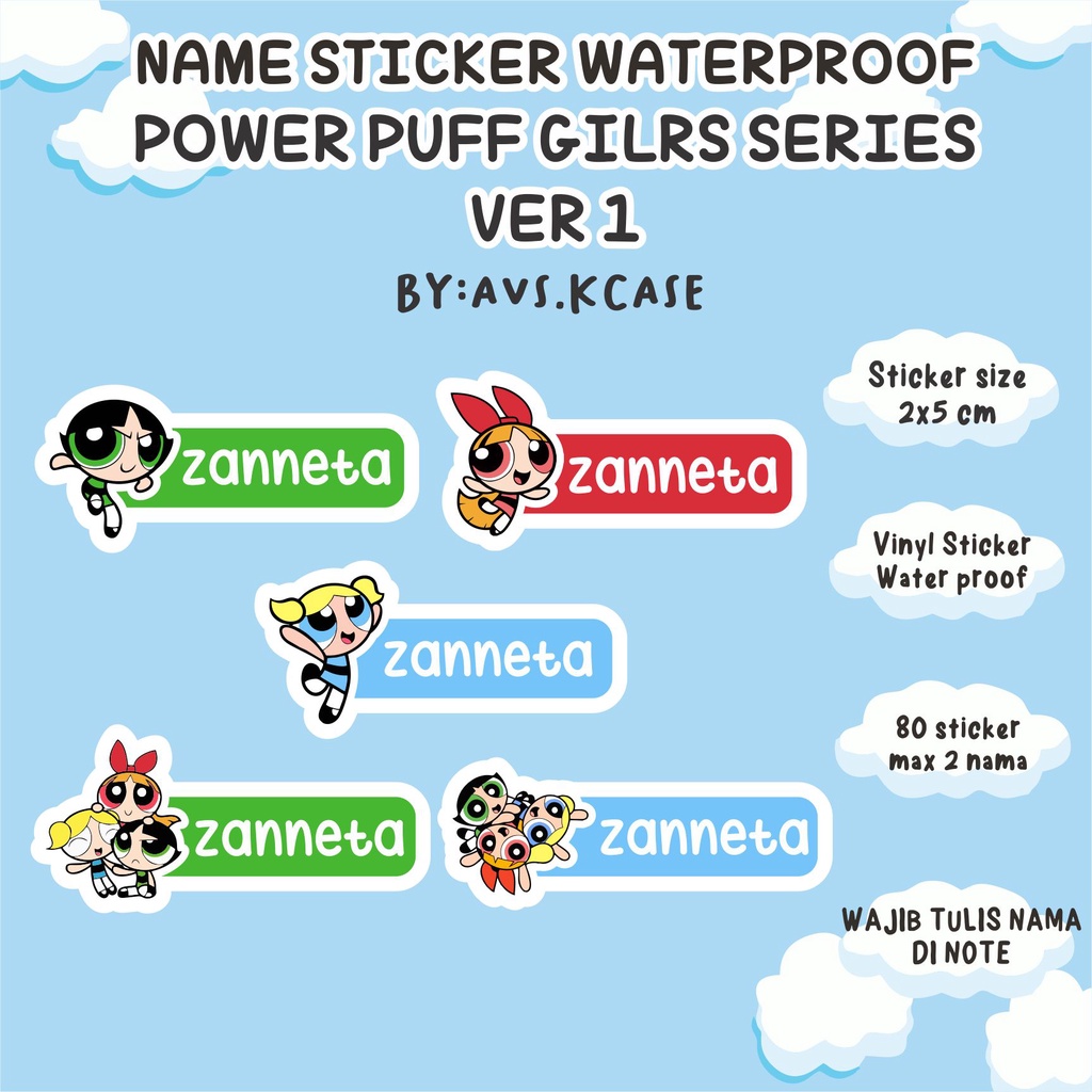 Jual POWER PUFF GIRLS STIKER NAMA WATERPROOF | Shopee Indonesia