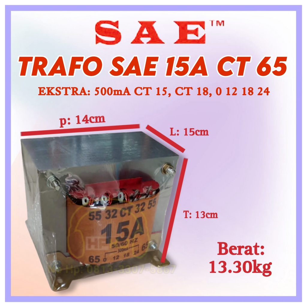 Jual TRAFO TRANSFORMER SAE 15A CT 65V MURNI travo sae 15 amper ct 65 ...