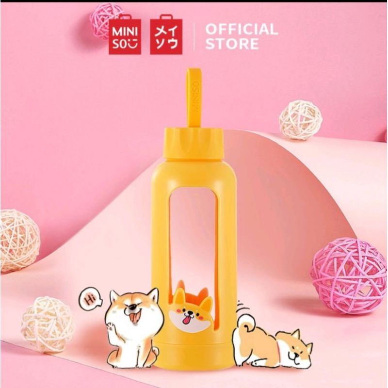 Jual MINISO CUTE PET SERIES GLASS BOTTLE / BOTOL MINUM KACA UKURAN 300 ...