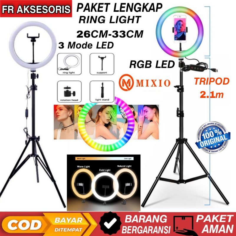 Jual PAKET Ring Light 33cm / 26cm Dan Tripod 2.1M Paket Ring light RGB ...