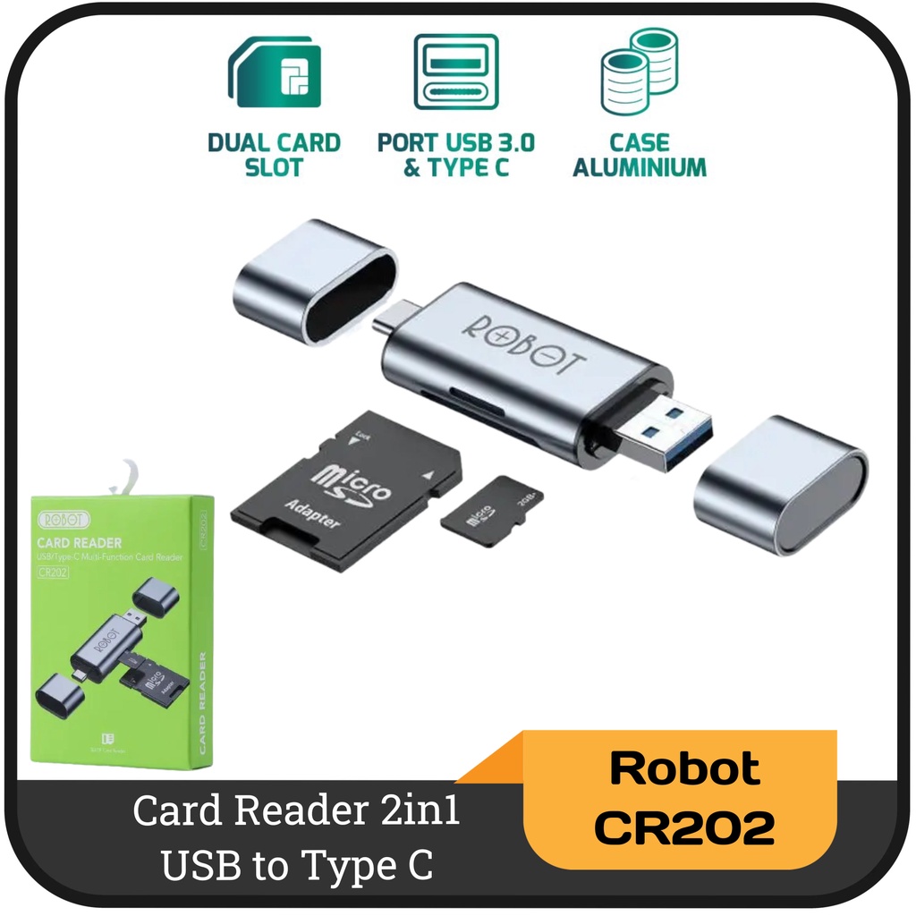 Jual CARD READER Robot CR202 2IN1 USB / TYPE-C OTG MEMORY CARD Original ...