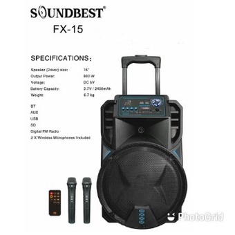 Jual Speaker Portable Soundbest Fx15 Original Bluetooth Wireless Fx 15 Inch ( Bayar Ditempat ...