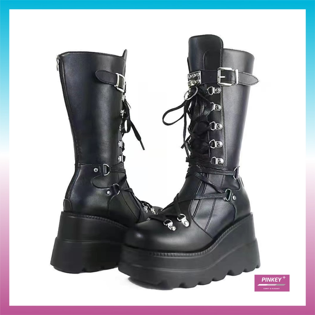 Jual PINKEY P129 Sepatu Boots Wanita Sepatu Martin Tinggi Sebetis Ori ...