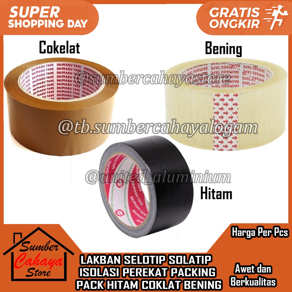 Jual Lakban Bening Coklat Hitam 48mm Panjang 100 Yard Selotip Selatip Solatip Packing Isolasi ...