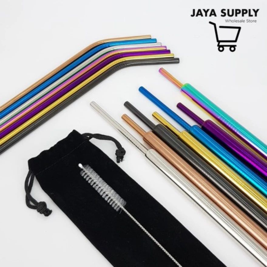 Jual Sedotan 5 in 1 Stainless Bisa Di Cuci Besi Metal dengan sikat ...