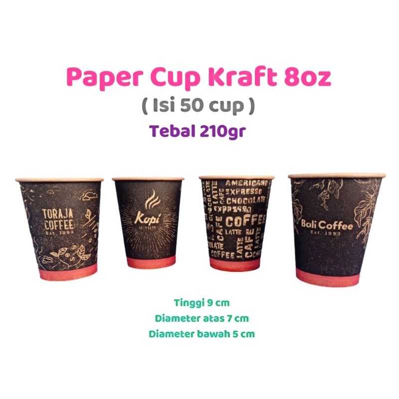 Jual Paper Cup Kraft 8oz (50pcs) Tebal Gelas Kertas Kopi Tahan Panas 240ml | Shopee Indonesia