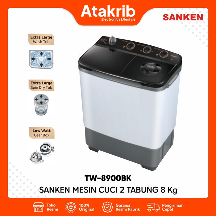 Jual SANKEN MESIN CUCI 2 TB TW-8900BK / TW 8900 BK - 8Kg | Shopee Indonesia