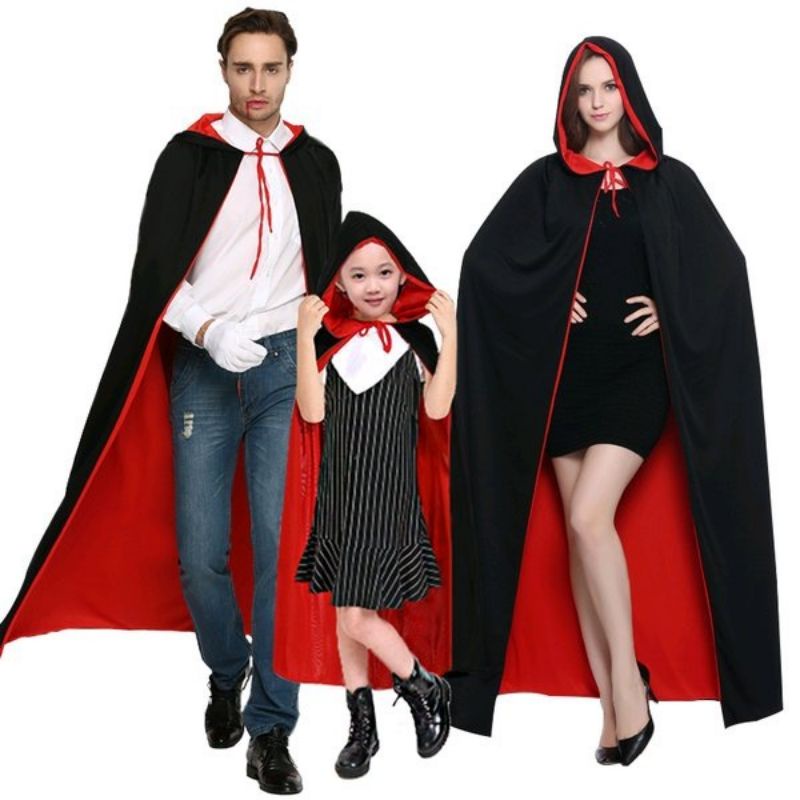 Jual Kostum Jubah Vampir Hitam Merah | Jubah Halloween Plush Hoodie ...