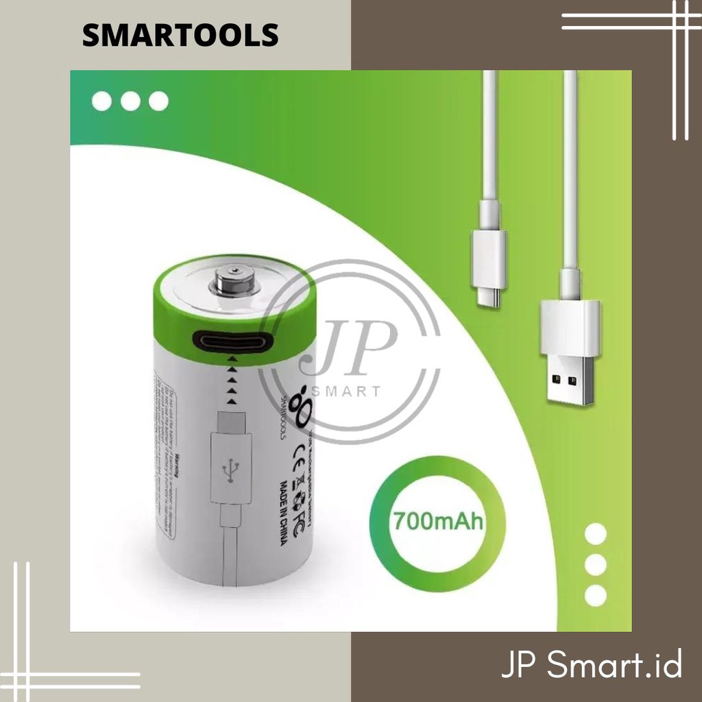 Jual BATERAI SMARTOOLS CR123A RECHARGEABLE BATTERY 700mAh TYPE-C ...