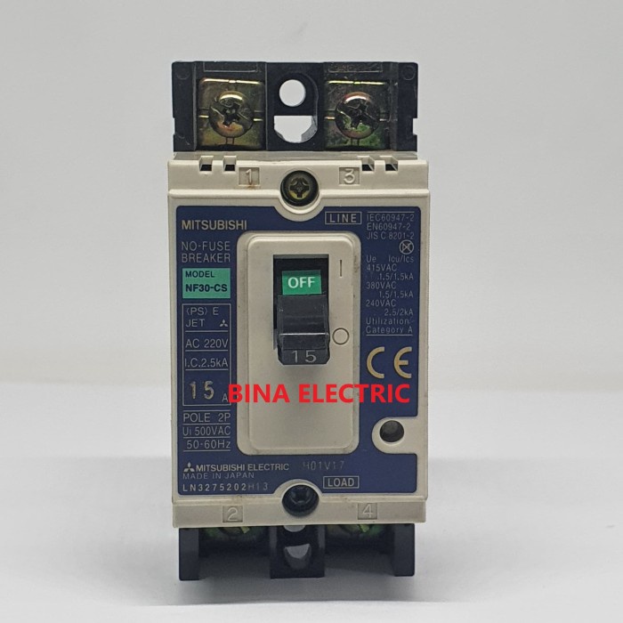 Jual MCCB NFB Breaker Mitsubishi NF30-CS 2P 15A 2 Phase 15 Ampere | Shopee Indonesia