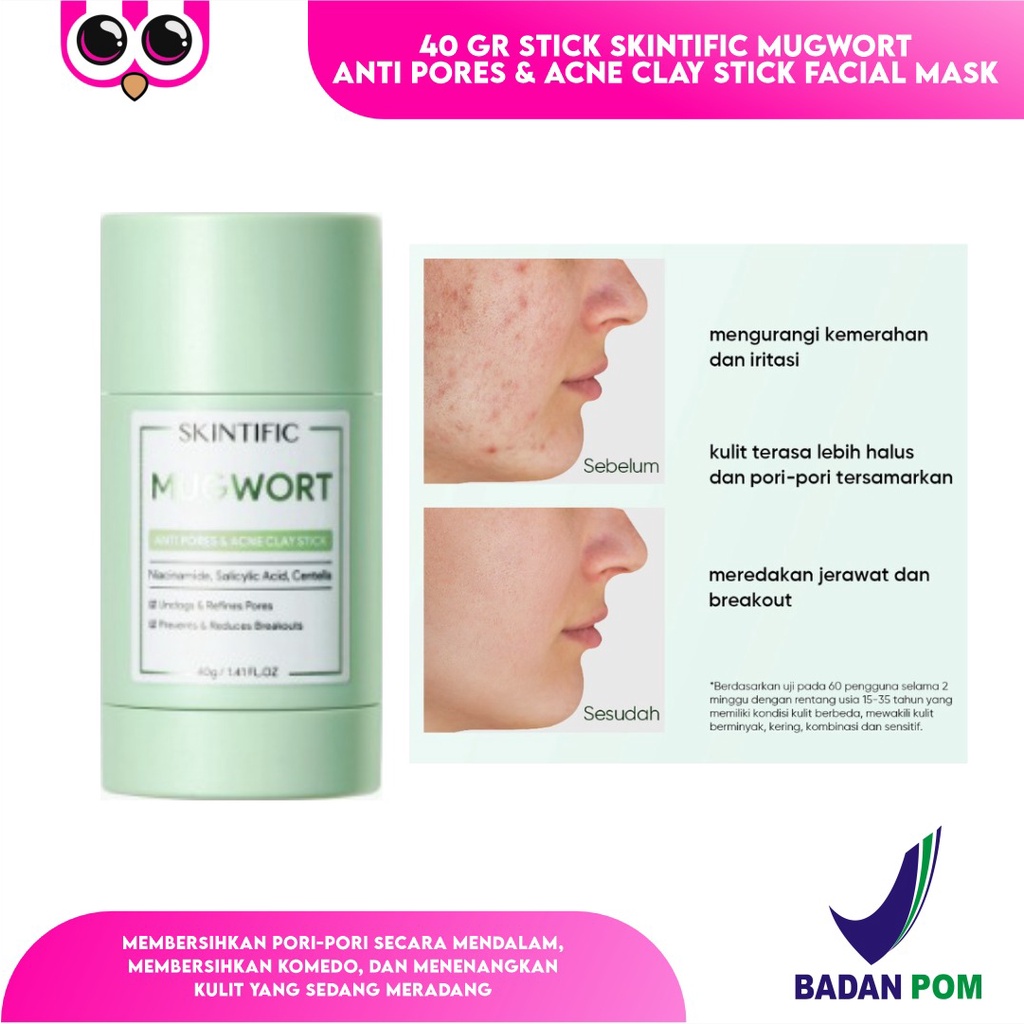 Jual 40 GR STICK SKINTIFIC MUGWORT ANTI PORES & ACNE CLAY STICK FACIAL ...