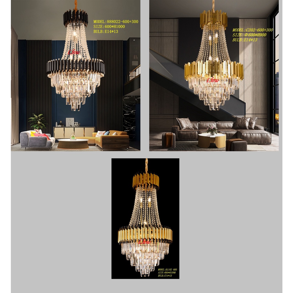 Jual Lampu gantung minimalis kristal nordic modern B1182/ C202/ 888022/ 60+30Cm dekorasi Mesjid ...