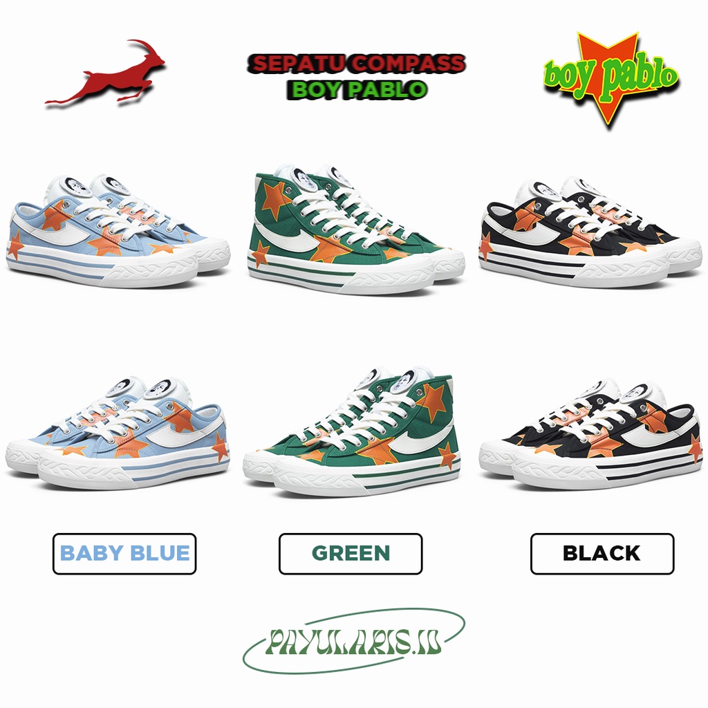 Jual COMPASS BOY PABLO LOW BLACK/BABY BLUE/HIGH GREEN (SHOES) | Shopee ...