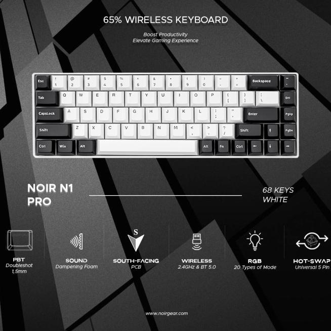 Jual NOIR N1 Pro White - 65% Wireless Mechanical Keyboard | Shopee ...