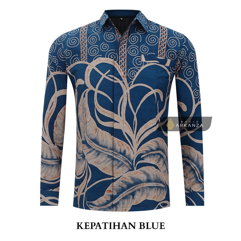 Jual BATIK ARKANZA Motif KEPATIHAN BLUE Atasan Kemeja Baju Batik Pria Cowok Lengan Panjang Lapis ...