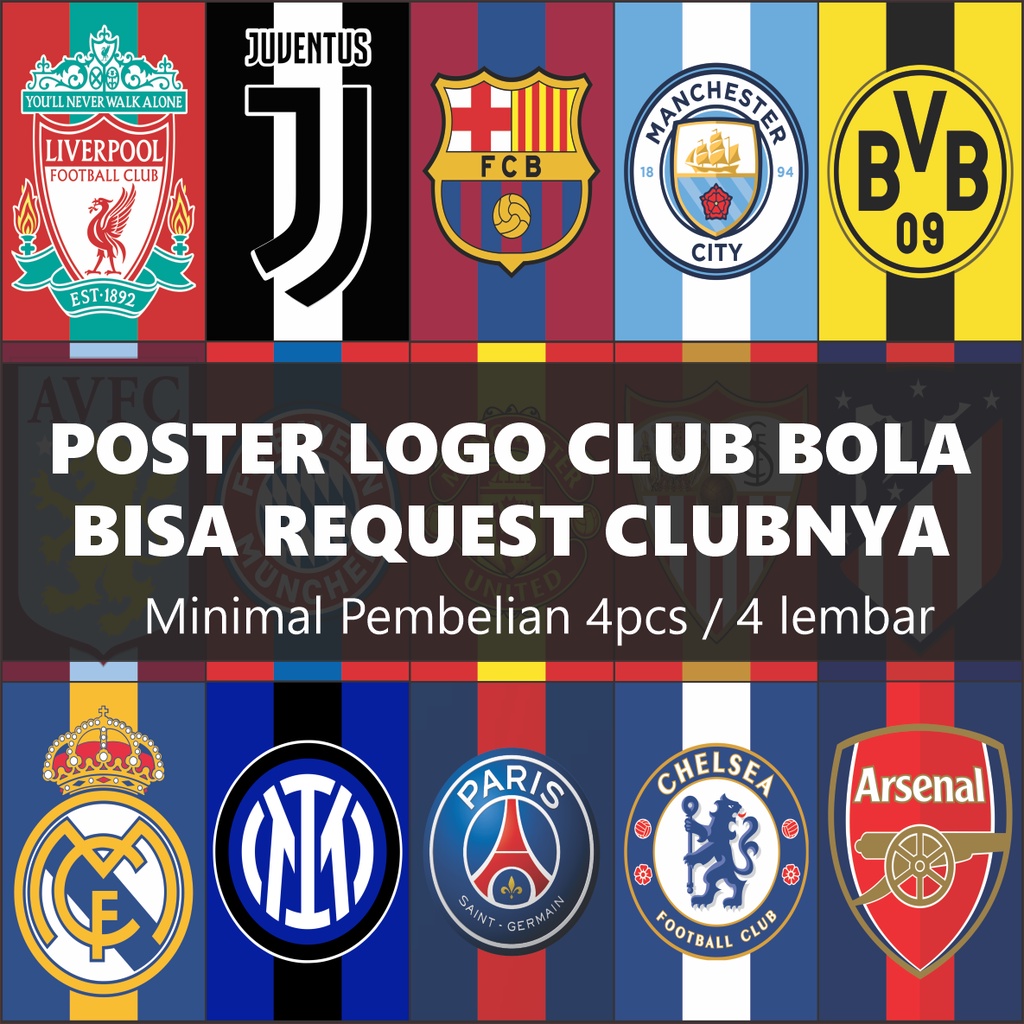 Jual Poster Club Bola Logo Klub Football Dekorasi Dinding Aesthetic ...