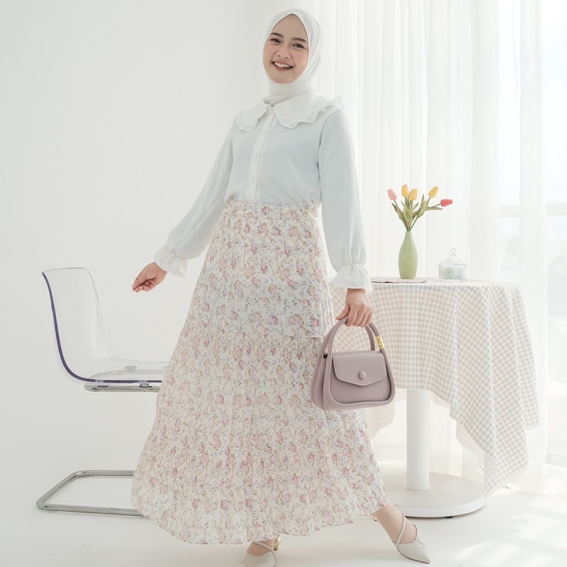 Jual Rok Panjang / Rok Maxi / Rok Midi Plisket Bunga | Shopee Indonesia